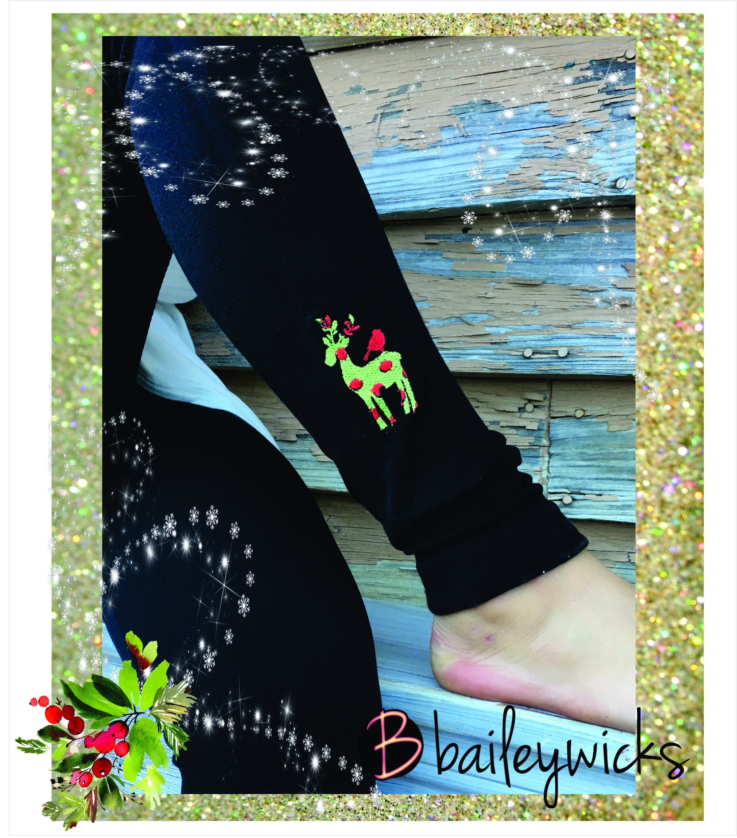 Reindeer Leggings Holiday Leggings Monogrammed Leggings - Etsy