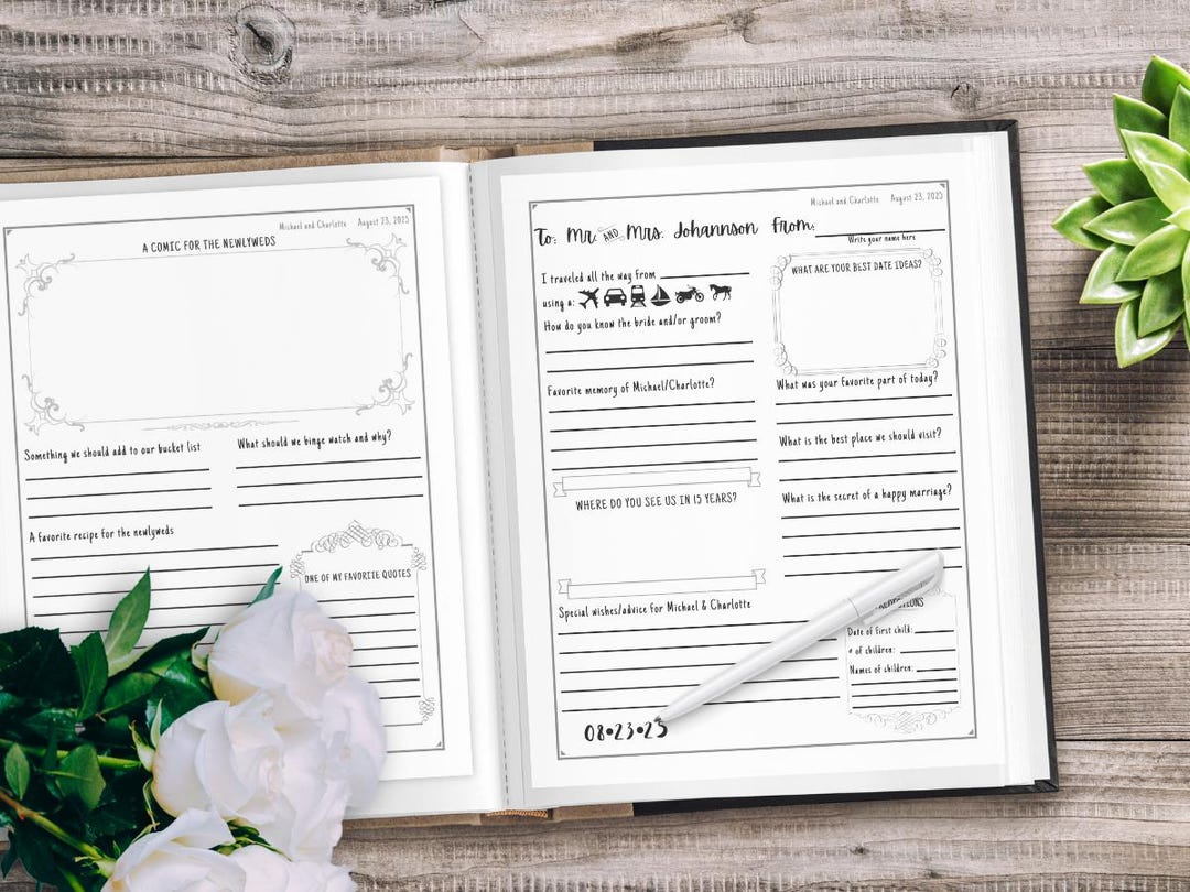 Wedding Guest Book Questionnaire Printable: Elegant Keepsake (instant ...