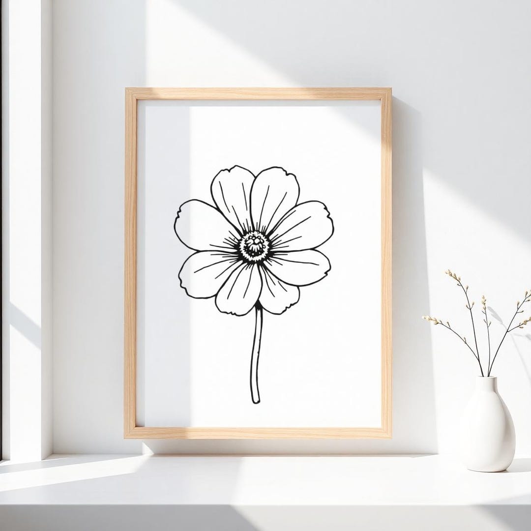 Minimalist Buttercup Flower Wall Art Print, Black and White Floral ...