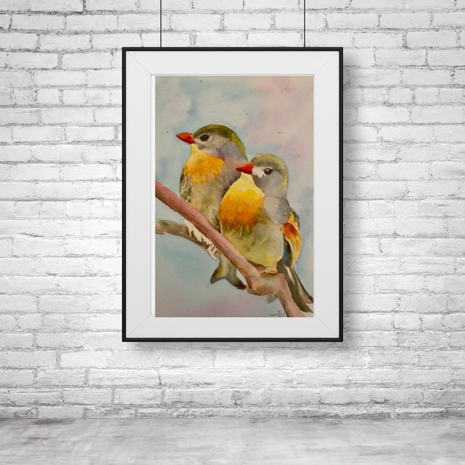 Robin Birds Couple Original Watercolor Painting , Nature Home Decor ...