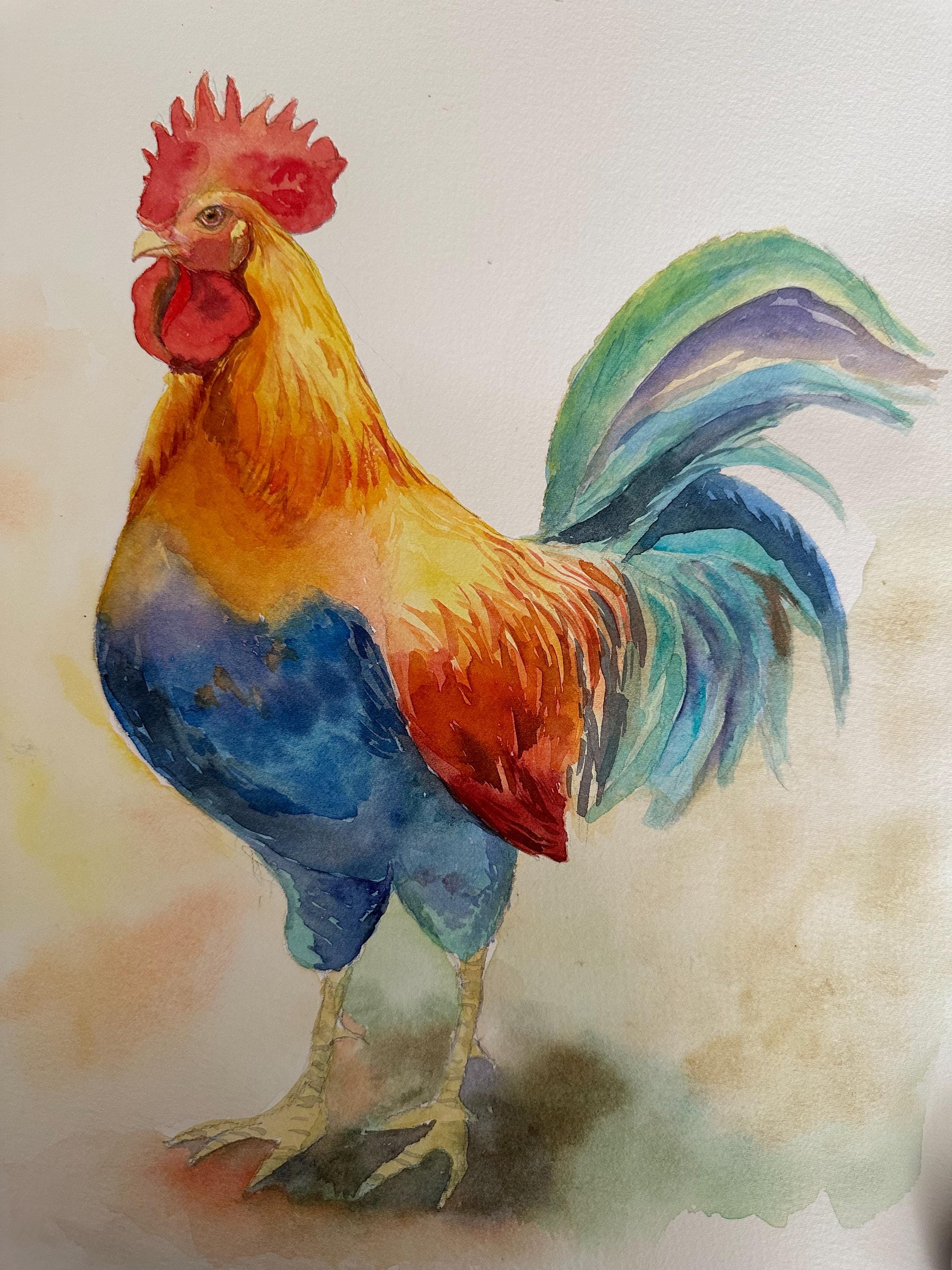 Cockerel Watercolor Painting, Original Art, Original Painting, Animal ...