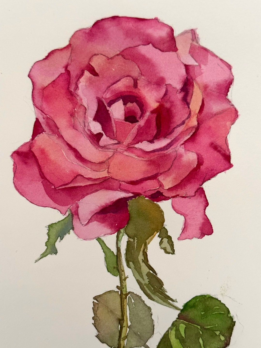 Red Rose Aquarelle , Rose Painting Original Watercolor, Mother Day Gift ...