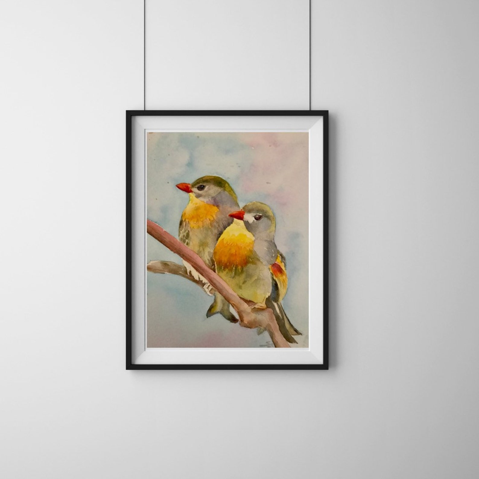 Robin Birds Couple Original Watercolor Painting , Nature Home Decor ...