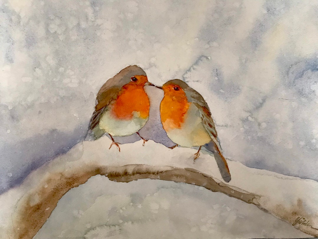 Robin Birds Painting , Winter Painting , Original Watercolor Painting ...