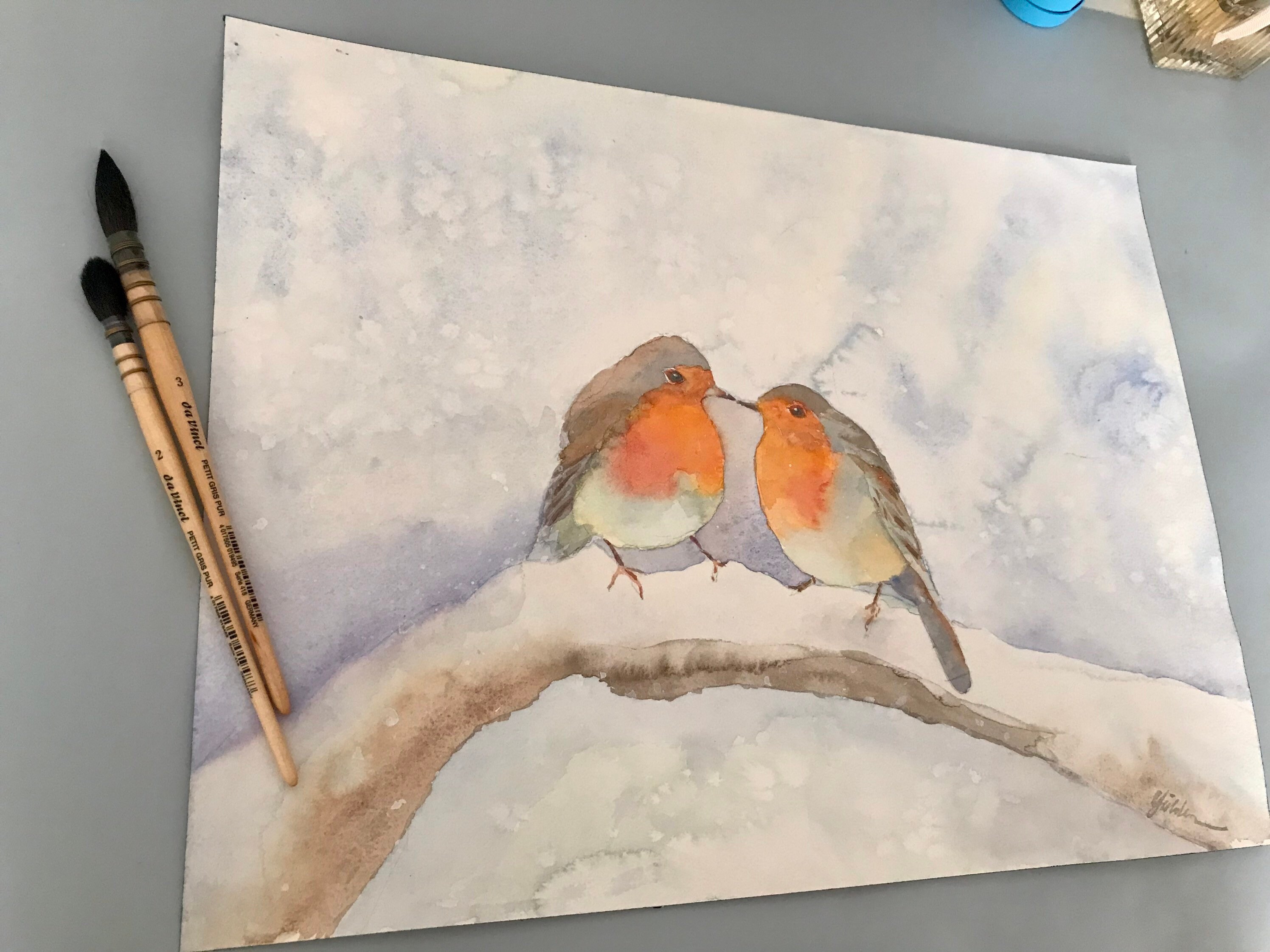 Robin Birds Painting , Winter Painting , Original Watercolor Painting ...