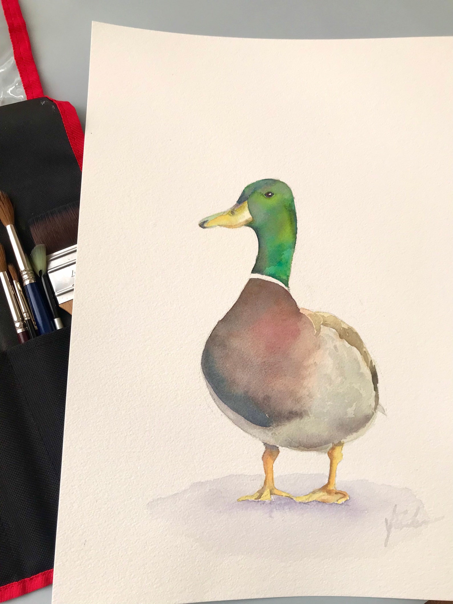 Original Mallard Duck Watercolor Painting, Animal Wall Art (10x14 In ...