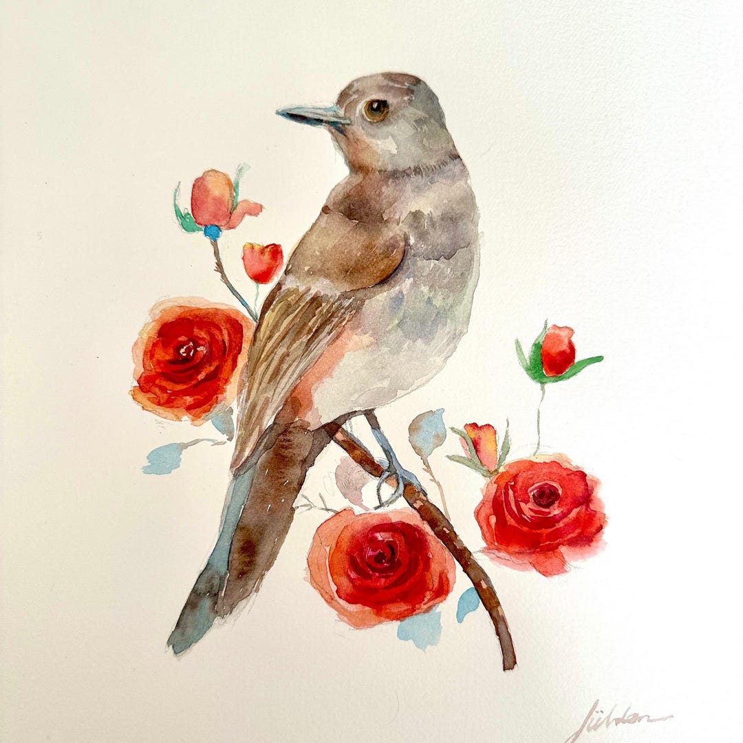 Nightingale Original Watercolor Painting, Bird Wall Art, Bird Wall ...