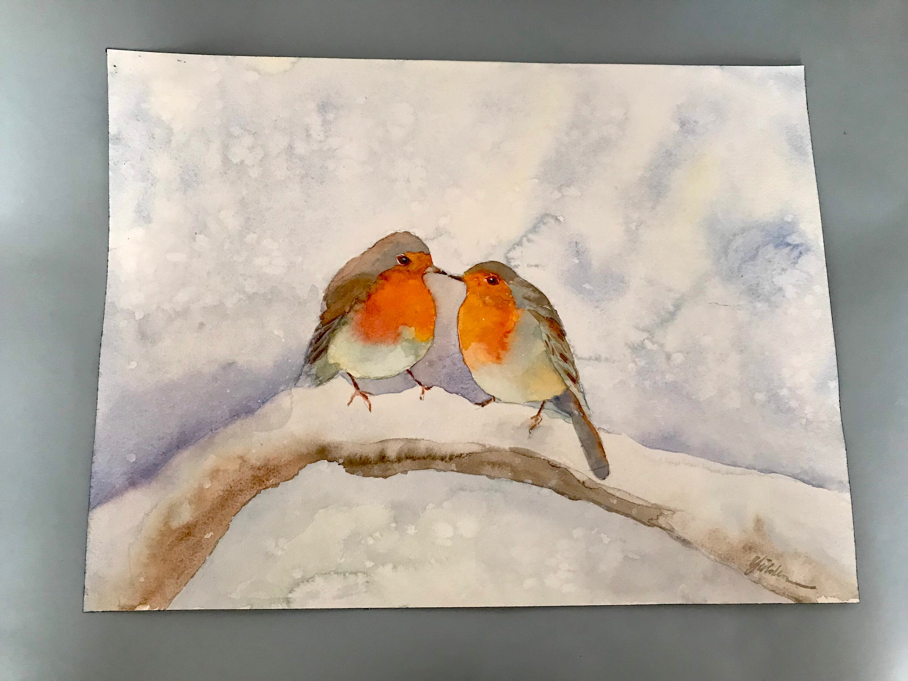 Robin Birds Painting , Winter Painting , Original Watercolor Painting ...