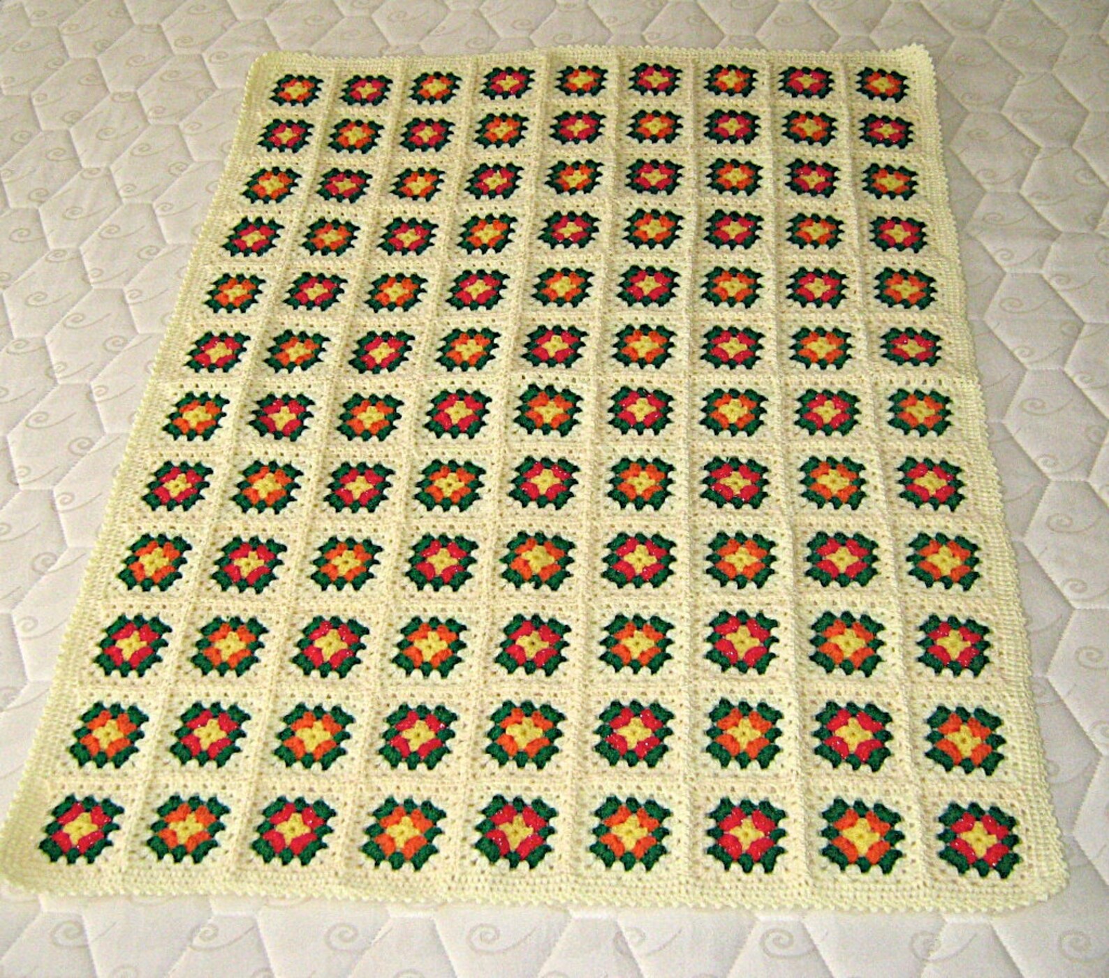 Pale Yellow Granny Square Afghan Crochet Baby Blanket Soft Wrap ...