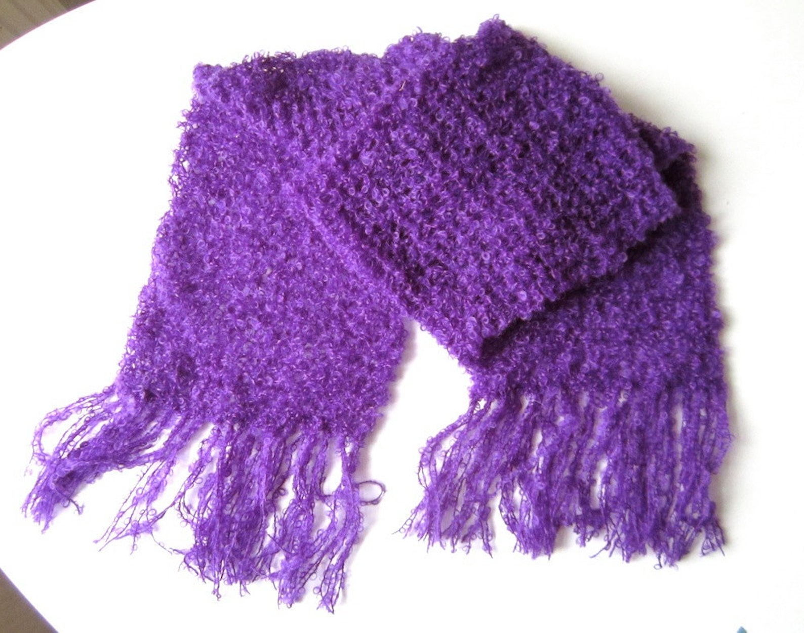 Knit Scarf Purple Warm Handmade Bright Color Shawl Fringes Wool - Etsy