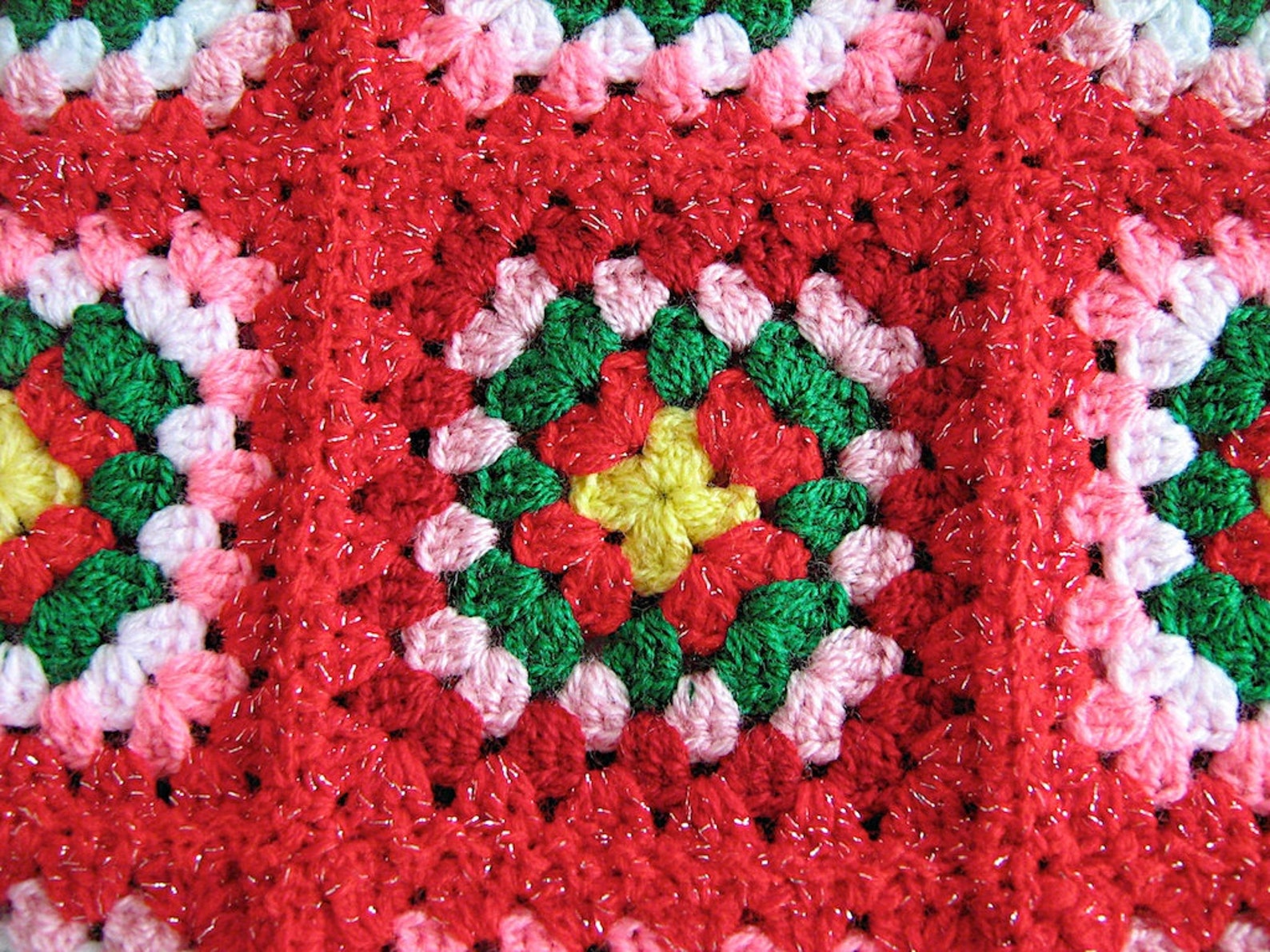 Granny Square Afghan, Red, Colorful, Home Decor, Retro, Bed, Cover ...