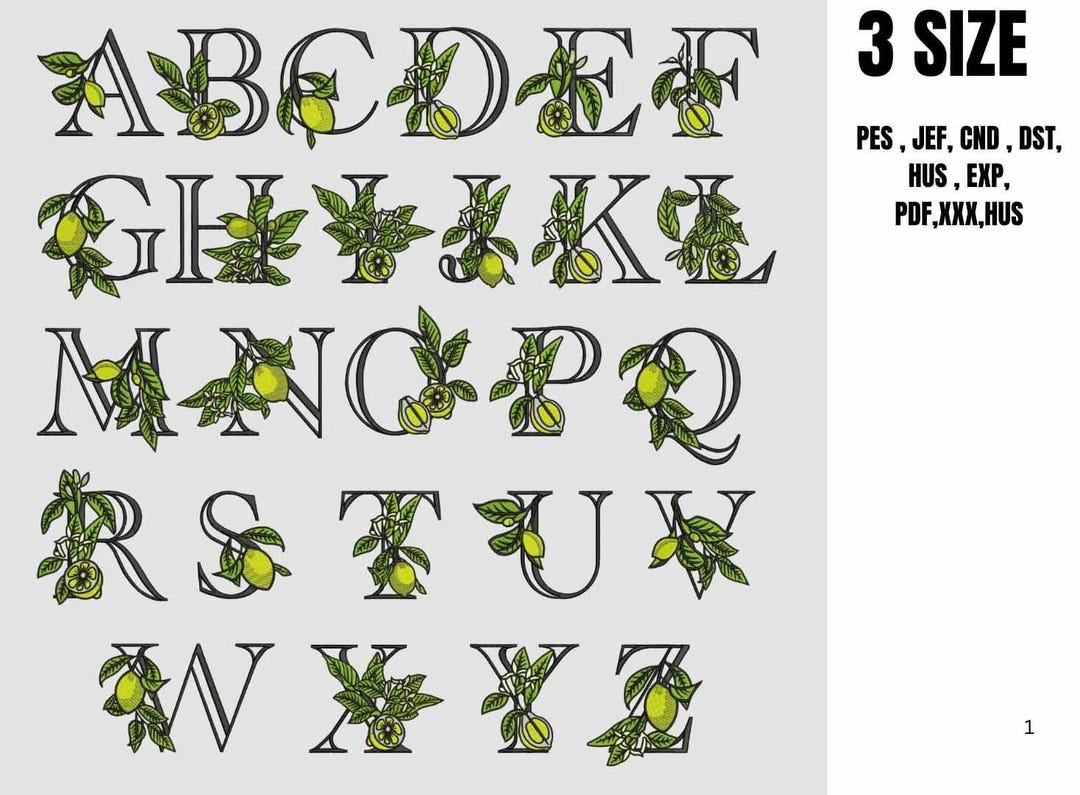 Lemon Alphabet Embroidery Font, A-Z Letters,lemon Tree Font, Machine ...