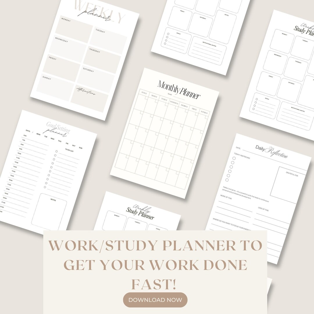 Minimalist Work & Study Planner Bundle | Printable Digital Productivity ...