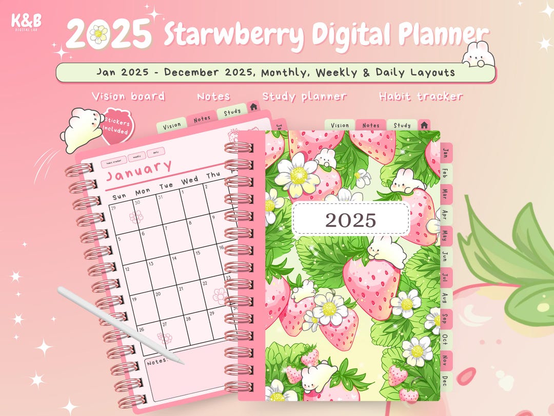 Strawberry Digital Planner 2025 - Etsy