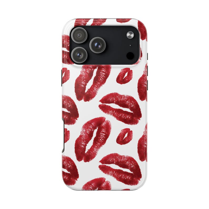 Minimalist White and Crimson Lip Print Trendy High-shine Tough Phone ...
