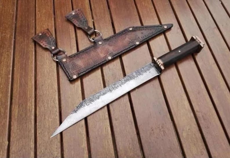 Hand Forged Viking Seax Knife With Leather Sheath, Sharp Hunting Knife ...