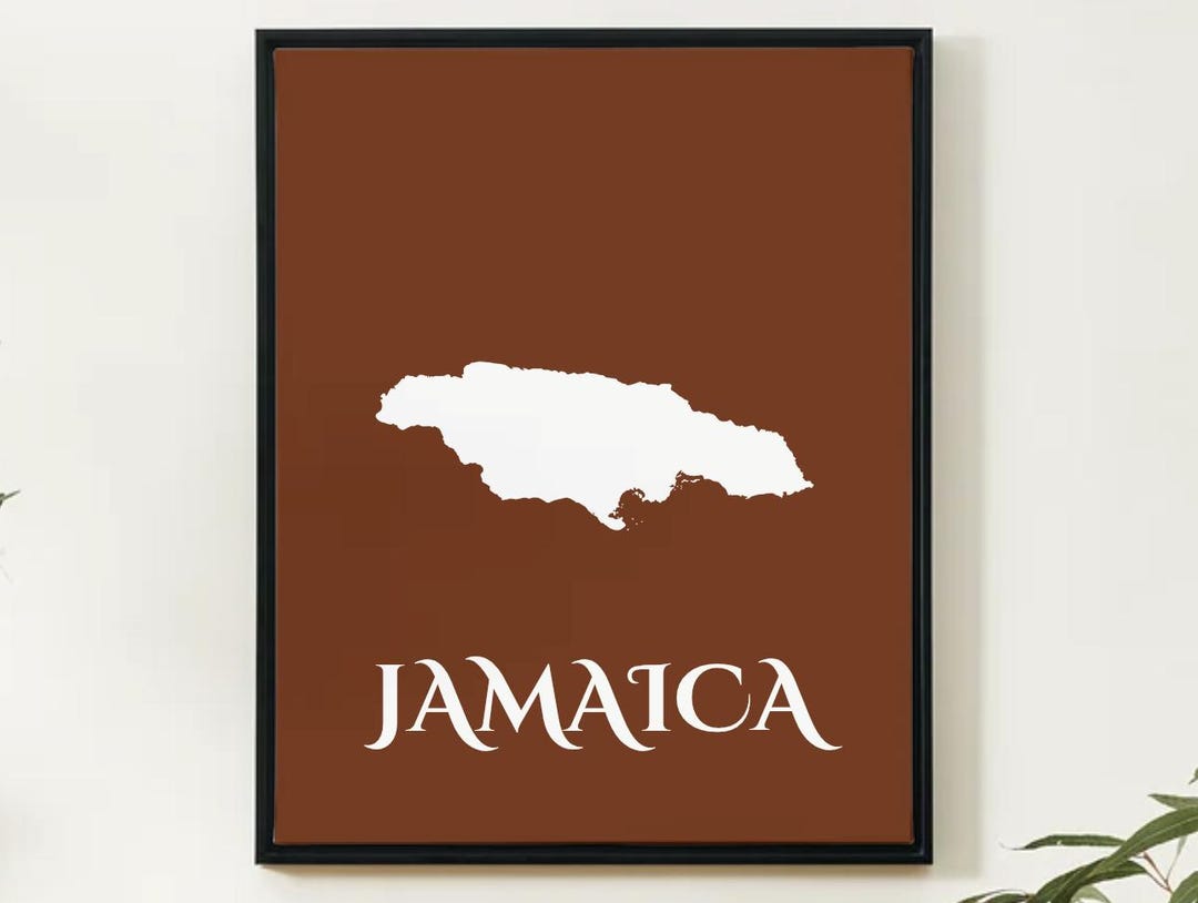 Jamaica Map Wall Art Print, Home or Office or Gift, State Emblem Coat ...