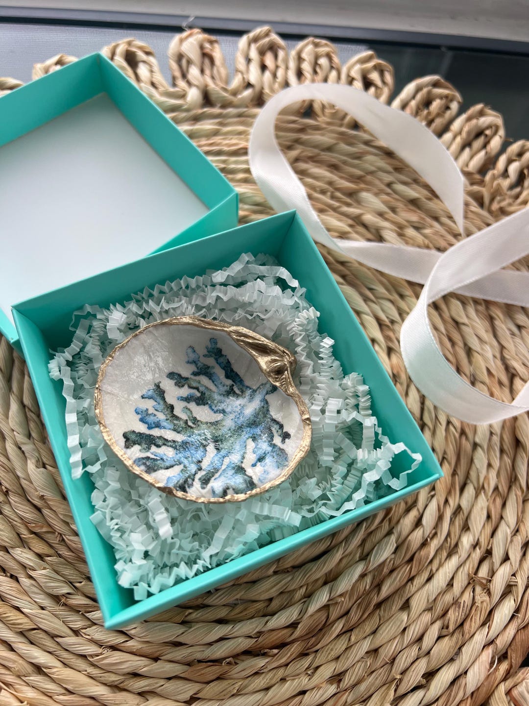 Gift Box| Decoupage Shell | Shell Ring Dish| Jewelry Dish| Gift for Mom ...