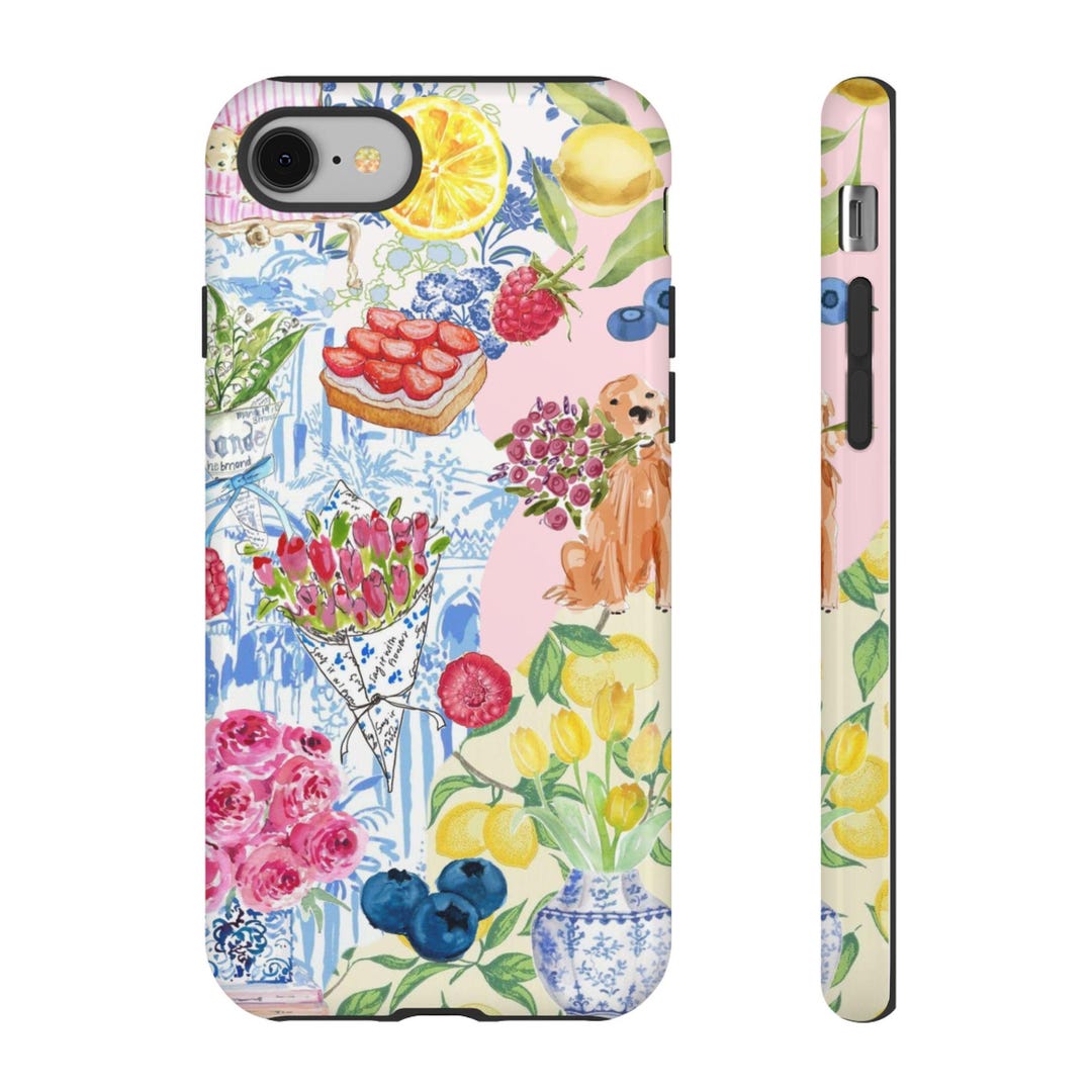 Preppy Cottagecore Coquette Aesthetic Phone Case Floral Fruits and Pups ...