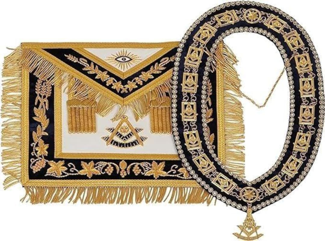 Masonic Regalia Past Master Masons Officer Apron Hand Embroidered Navy ...