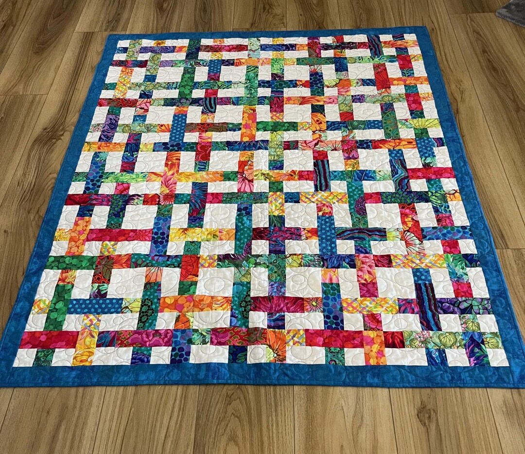 Basketweave Quilted Throw: Kaffe Fassett Fabrics, Colorful Cotton Wall ...