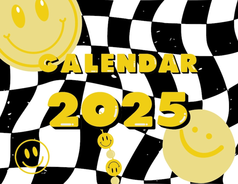 2025 Smiley Face Calendar | Cute Printable Wall Calendar | Digital ...