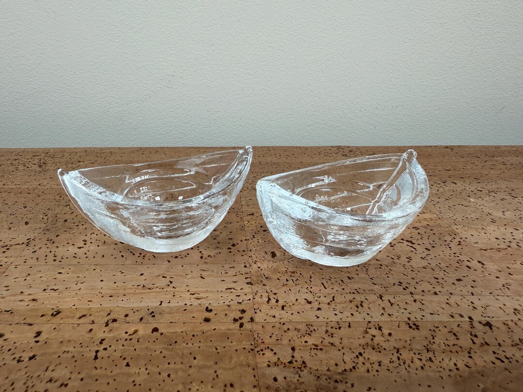 Nybro Sweden Crystal Boat Egg Cups Salt Cellars | Paul Isling | Art ...