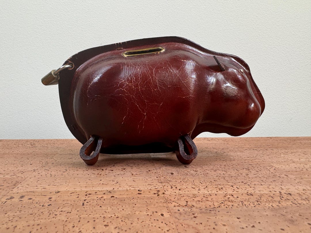 Vintage Leather Hippo Coin Bank | WALSCO Lock | Brass Details - Etsy