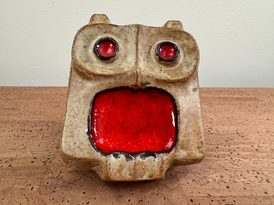 Spokane Pottery Owl Ashtray | Red Clay | Orange Glaze Eyes and Belly - Etsy