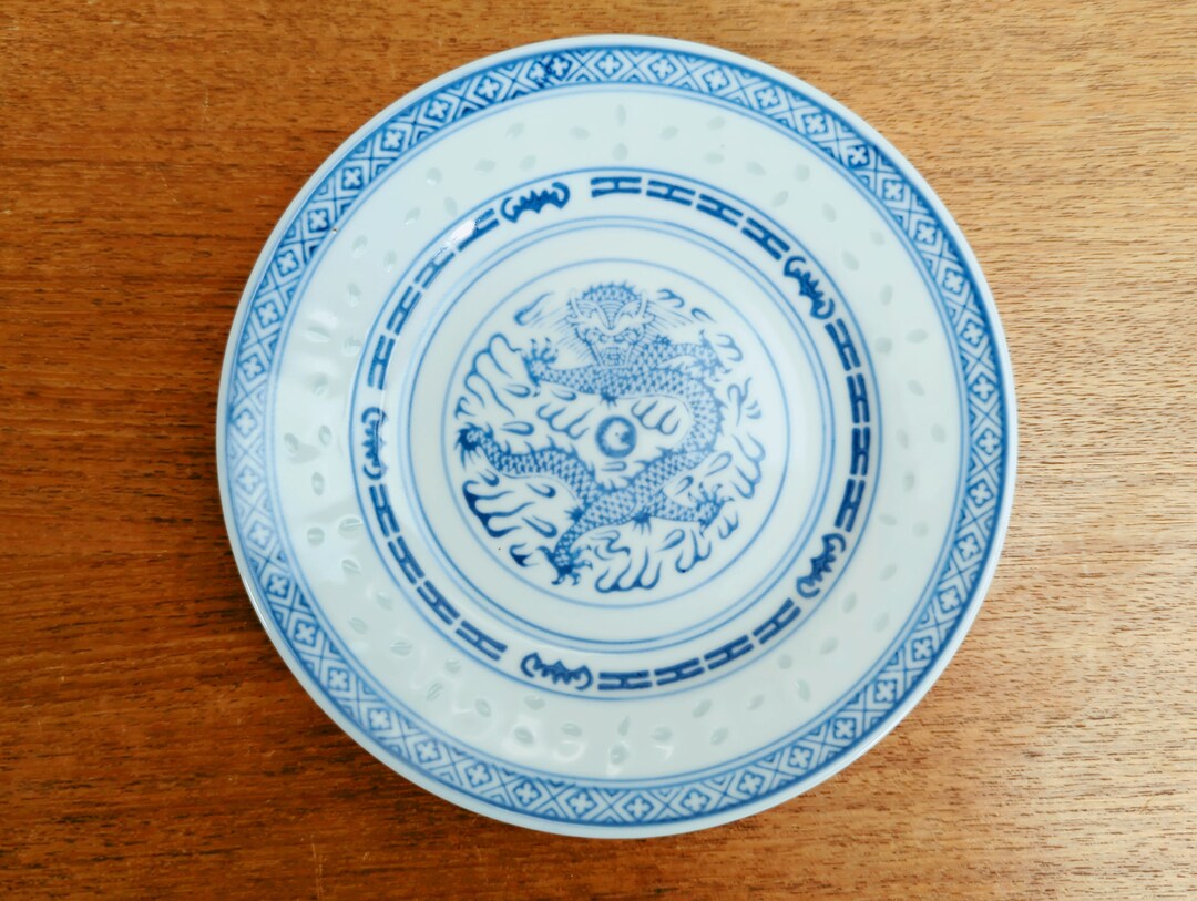 Vintage Chinese Porcelain 3 Dessert Bread Plates 5 Claw Dragon Rice ...