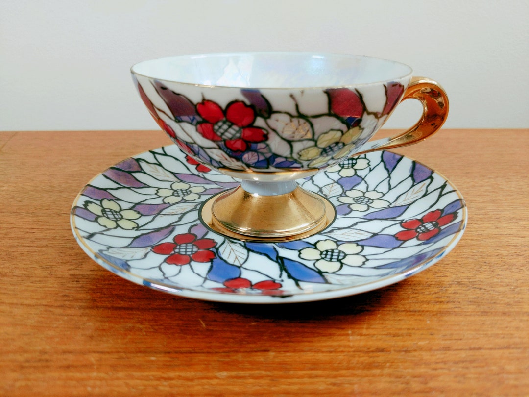Vintage Ries Japan Porcelain Lusterware Pedestal Cup and Saucer | Hand ...