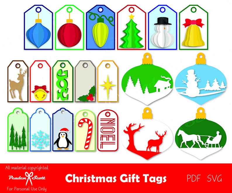 Christmas Gift Tag Set Digital Cutting Files - SVG, PDF / 3D / Ornament ...