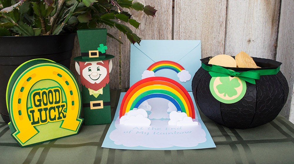 St. Patrick's Day Box & Pop-up Card End of the Rainbow Digital Cutting ...