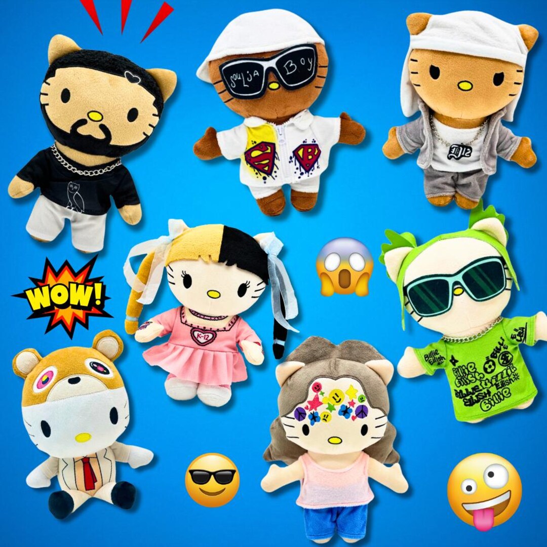 Hello Kitty Rapper Plushies - Billie Eilish, Drake, Eminem, Soulja Boy ...