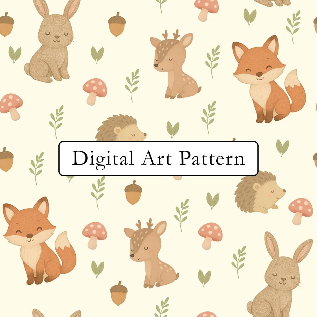 Woodland Animals Digital Paper Pattern, Cute Seamless Pattern, Digital ...
