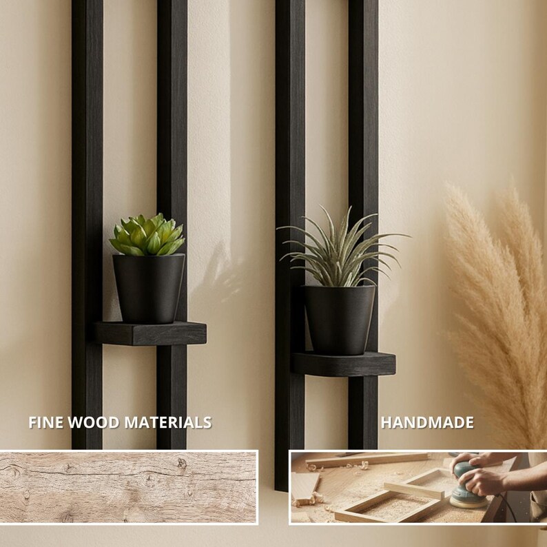 Set of 2 Vertical Wood Wall Shelves: Minimalist Floating Frame Decor - Etsy