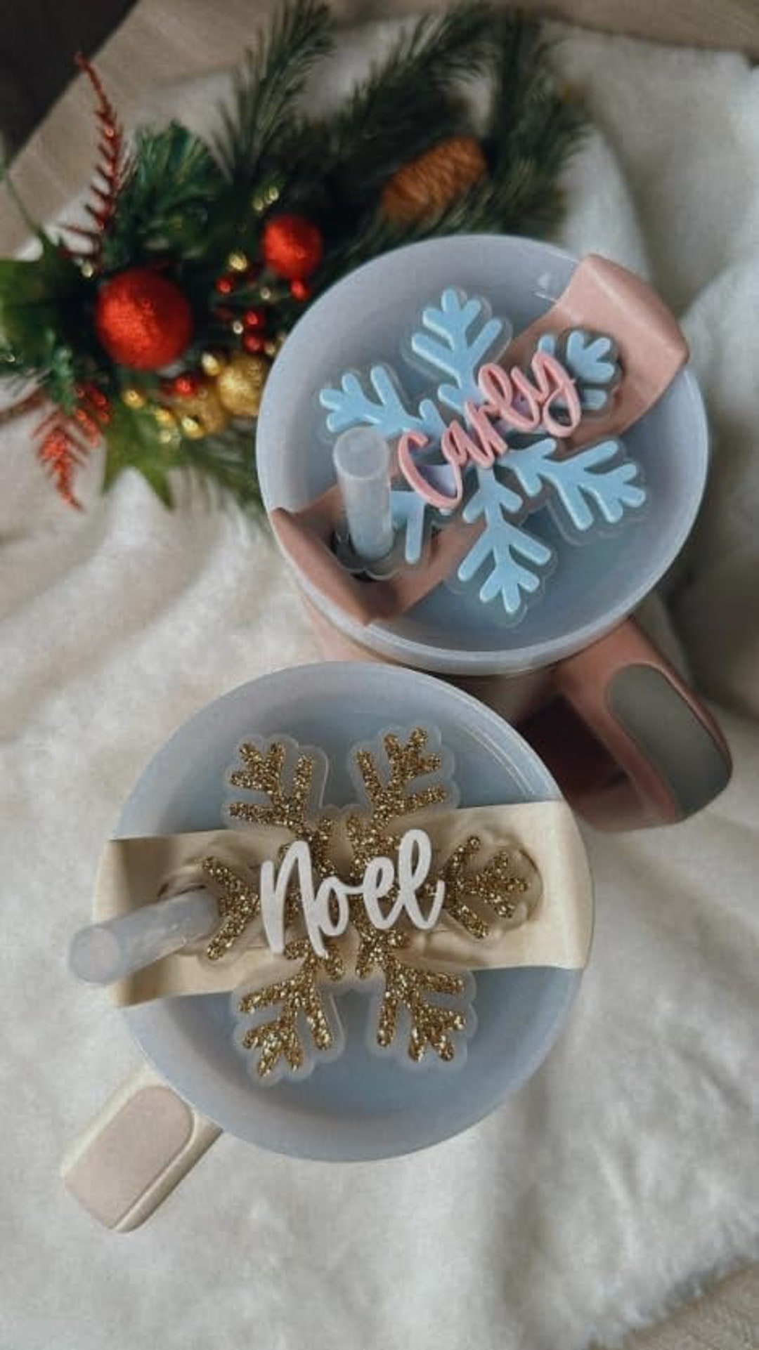 Personalized Snowflake Christmas Tumble Name Tag, 30oz 40oz Stanley ...