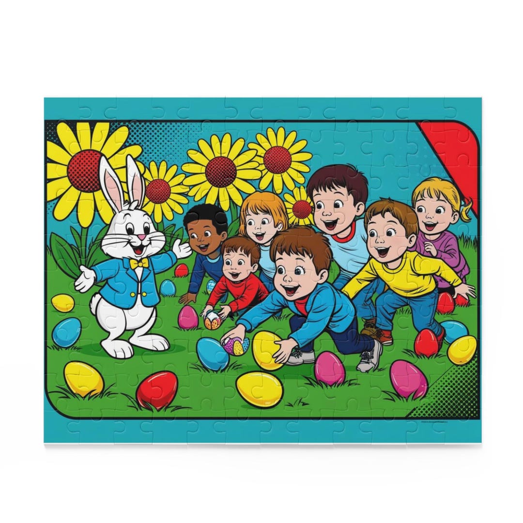Puzzle, Funny Easter Egg Hunt With Easter Bunny and Children, Jigsaw ...