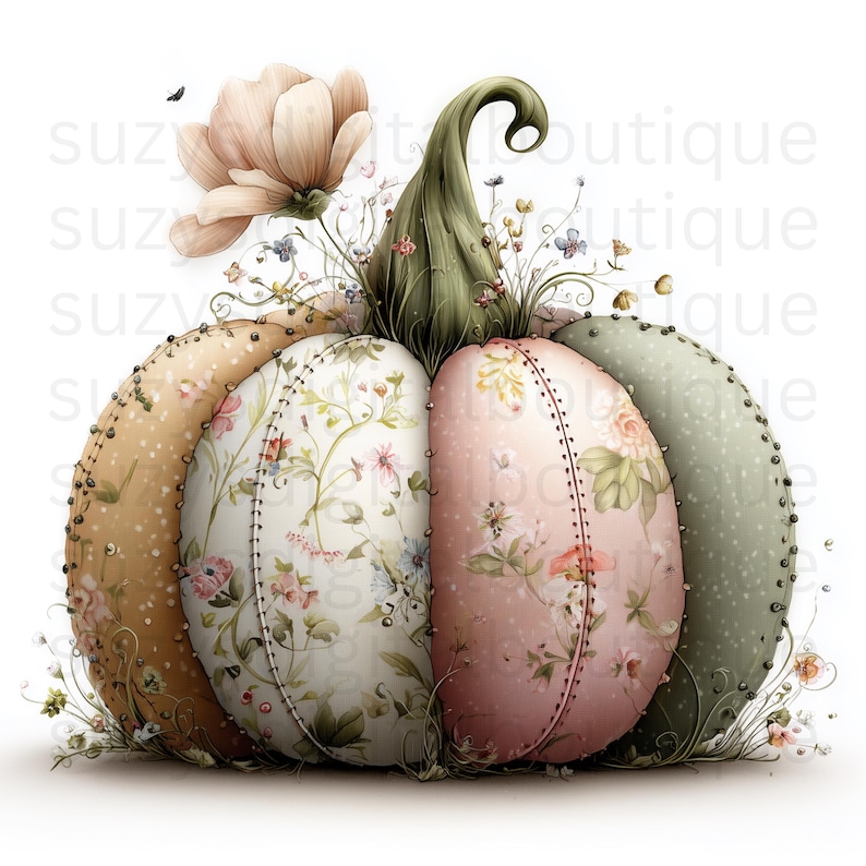 Pastel Quilted Pumpkin Clipart Bundle, Patchwork Fabric PNG, Autumn ...