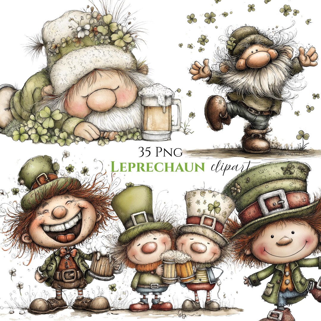 Whimsical St Patricks Day Leprechaun Clipart Bundle (DIGITAL DOWNLOAD ...