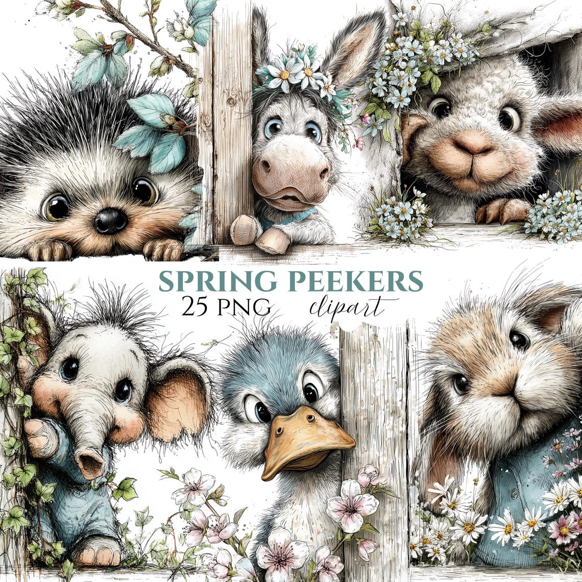 Spring Animal Clipart | Peeking Cow, Cat, Dog PNG (25 PNG) - Etsy