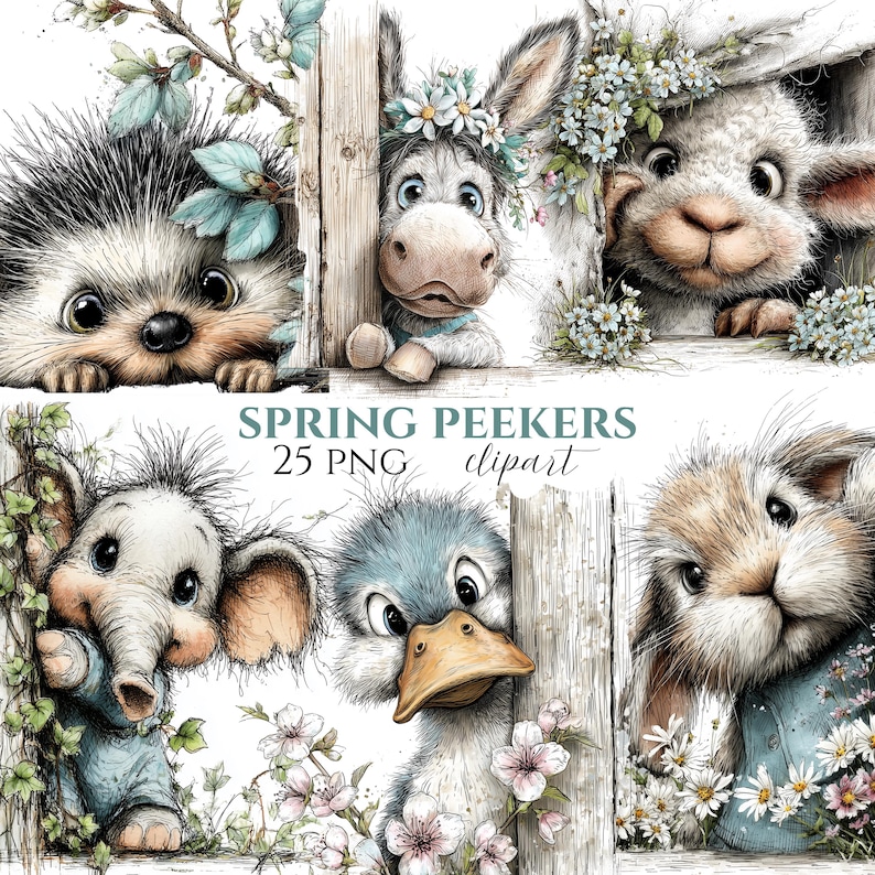 Spring Animal Clipart | Peeking Cow, Cat, Dog PNG (25 PNG) - Etsy Australia