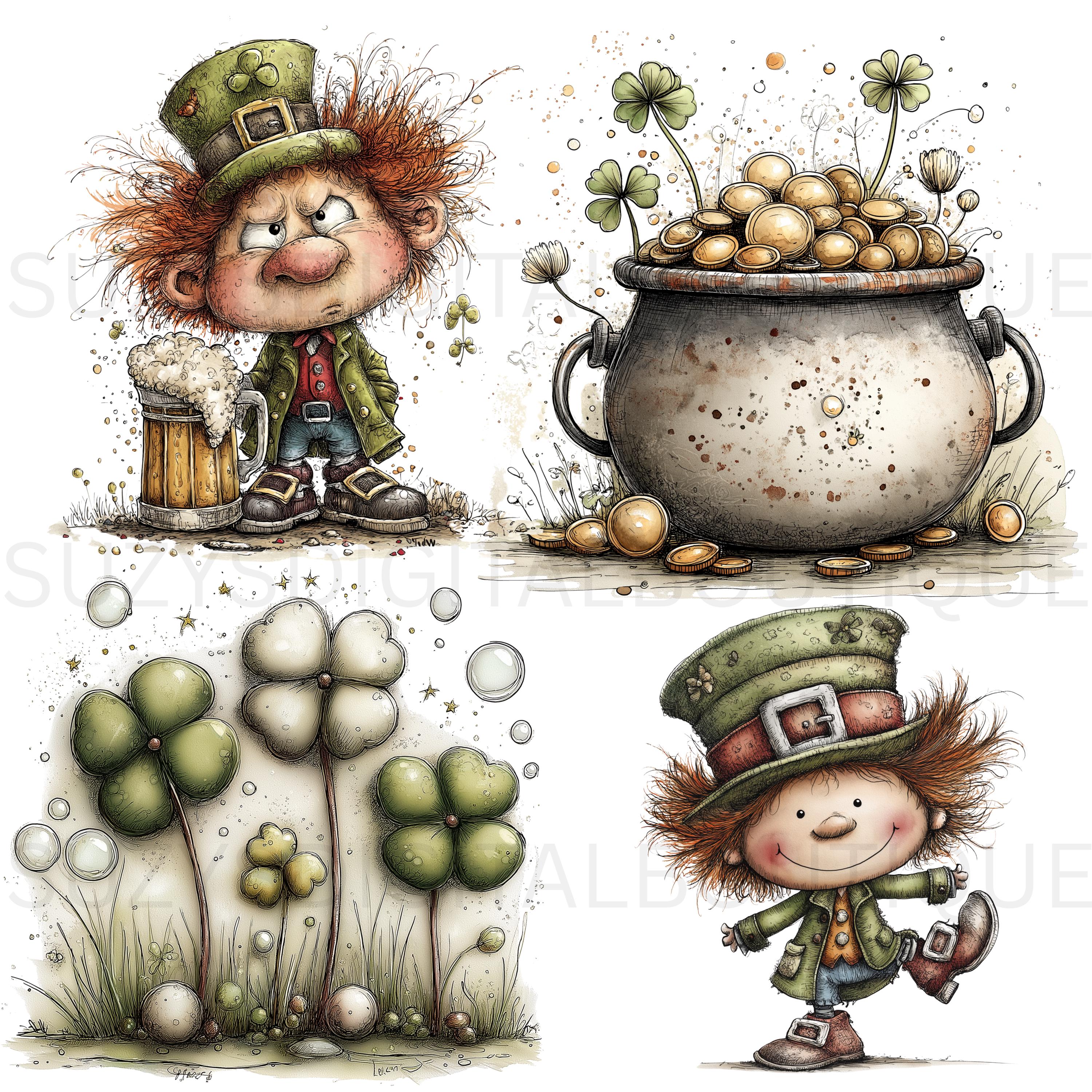 Whimsical St Patricks Day Leprechaun Clipart Bundle (DIGITAL DOWNLOAD ...