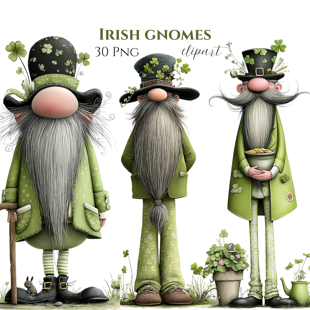 St Patrick's Day Gnome Clipart, Vintage Whimsical Irish Leprechaun Art ...