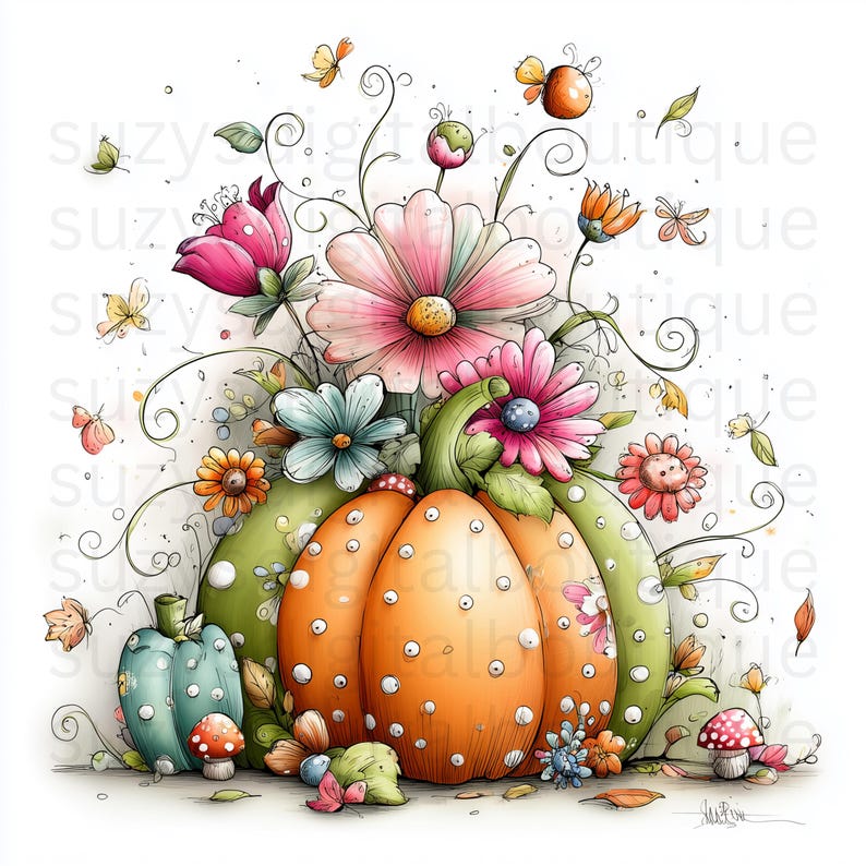 Groovy Fall Pumpkin Clipart Bundle | Whimsical 70s Autumn Characters ...