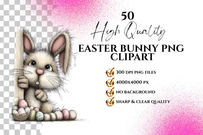 Easter Bunny Clipart Bundle, Spring PNG Graphics (digital Download - 50 ...