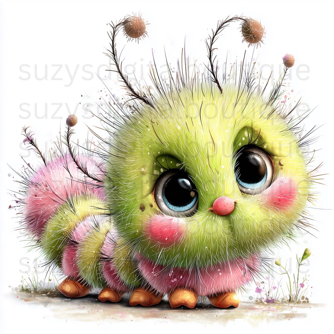 Watercolor Caterpillar Clipart Bundle | Fuzzy Spring Bug, Bee ...