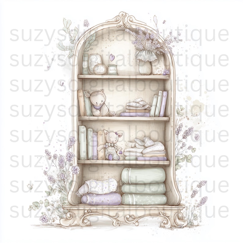 Vintage Lavender Nursery Clipart Bundle | Watercolor Baby Shower (35 ...