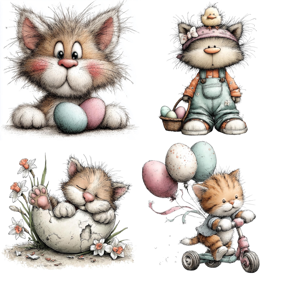 Paquete de imágenes prediseñadas de gatitos de Pascua, PNG de gato y ...