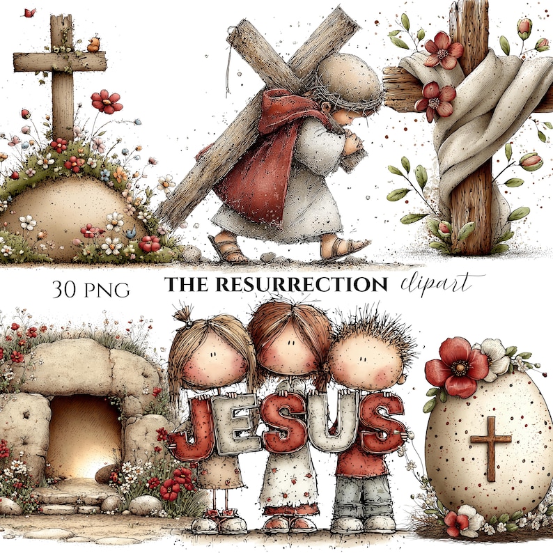 Jesus Resurrection Clipart Bundle, Christian Easter Story PNG (30 Files ...